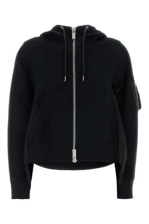 Sacai Cotton Blend And Nylon Hooded Sweatshirt - Black