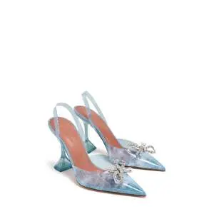 Amina Muaddi 95mm Rosie Glass Pumps With Crystal Bow Detail