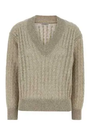 Brunello Cucinelli Dove Grey Linen Blend Sweater - Gray