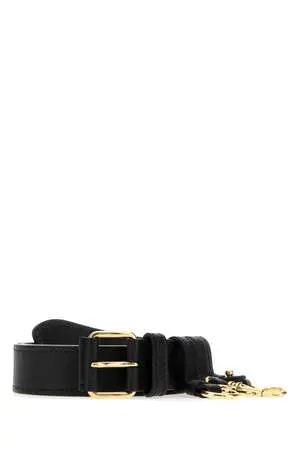Miu Miu Black Leather Belt With Golden Metal Finishing - Brown
