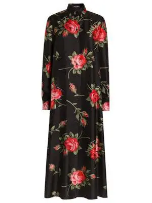 Dolce & Gabbana Rose Bouquet Print Long Dress - Black