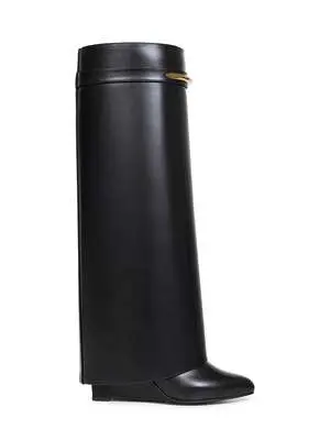 Givenchy Black Leather Shark Pinch Knee-high Wedge Boots - Multicolor