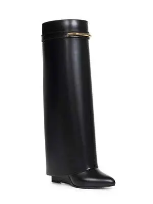 Givenchy Black Leather Shark Pinch Knee-high Wedge Boots - Multicolor