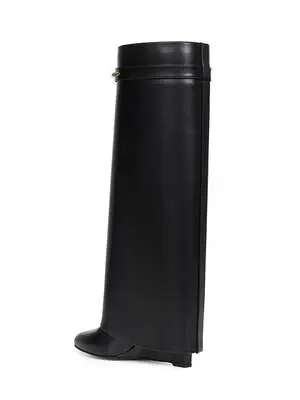 Givenchy Black Leather Shark Pinch Knee-high Wedge Boots - Multicolor