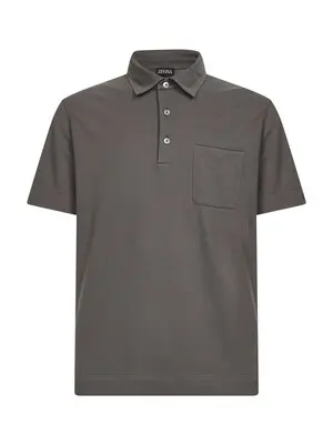 Zegna Zegna Men Dark Beige Cotton Pique Polo Shirt With Chest Pocket Multicolor