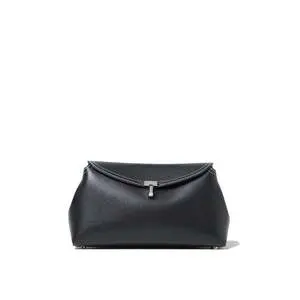 TOTEME T-lock Clutch Bag In Textured Leather - Black