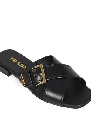 Prada Black Leather Slides With Buckle - Multicolor
