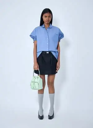 Prada Fil-à-fil Gathered Short Sleeve Shirt