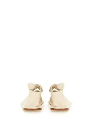 Hereu Lambskin Ballerina Flats With Knot Detailing - Cream