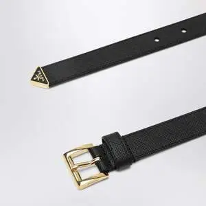 Prada Saffiano Leather Belt With Gold Tone Hardware