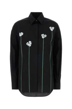 Moschino Stretch Poplin Shirt With Floral Appliqu - Black