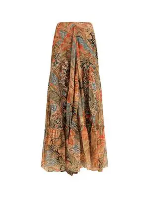 Etro Paisley Motif Silk Long Skirt With Flounce - Multicolor