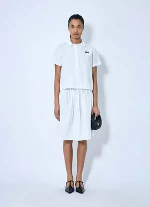 Miu Miu Cotton Linen Short Sleeve Shirt With Lace Trim - White