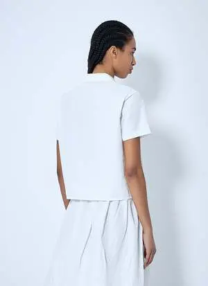 Miu Miu Cotton Linen Short Sleeve Shirt With Lace Trim - White