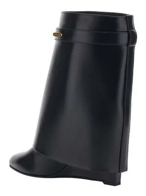 Givenchy Leather Wedge Heel Ankle Boots With Logo Plate - Black