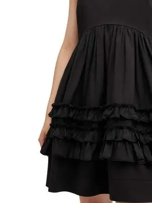 GANNI Cotton Mini Dress With Ruffles - Black