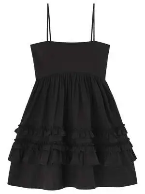 GANNI Cotton Mini Dress With Ruffles - Black