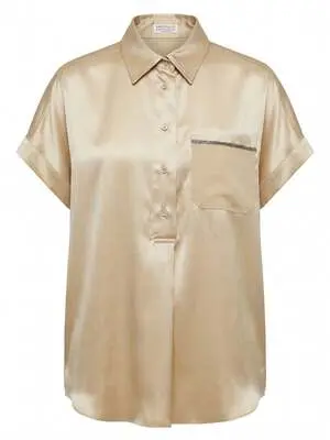 Brunello Cucinelli Cotton And Silk Satin V-neck Top - Multicolor