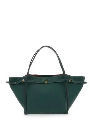 TOD'S Timeless T Tote Bag In Green Leather - Multicolor