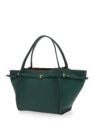 TOD'S Timeless T Tote Bag In Green Leather - Multicolor