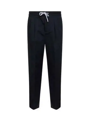 Brunello Cucinelli Navy Blue Linen And Cotton Drill Trousers - Multicolor