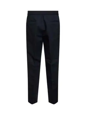 Brunello Cucinelli Navy Blue Linen And Cotton Drill Trousers - Multicolor