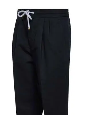 Brunello Cucinelli Navy Blue Linen And Cotton Drill Trousers - Multicolor
