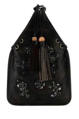 Miu Miu Nappa Leather Handbag With Embellishments - Black