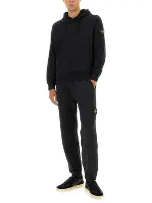 Stone Island Hooded Sweatshirt With Logo Detail - Black