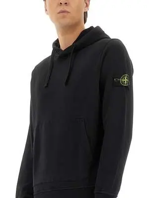 Stone Island Hooded Sweatshirt With Logo Detail - Black