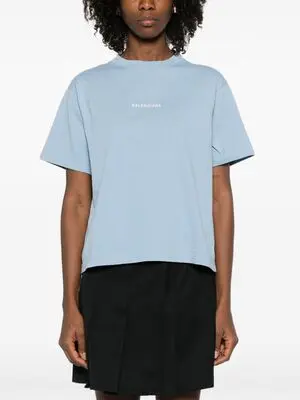 Balenciaga Light Blue Cotton Logo Print T-shirt - Multicolor