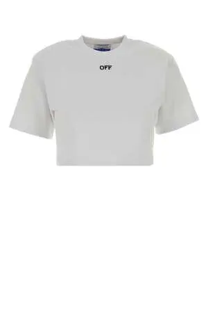 Off-White Cropped T-shirt With Ribbed Texture - White
