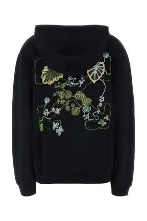 Off-White Embroidered Cotton Hoodie - Black