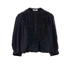 Chloé Top With Ruffled Details In Technical Taffeta - Black