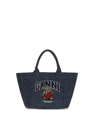 GANNI GANNI Medium Denim Tote Bag With Bear Motif Blue