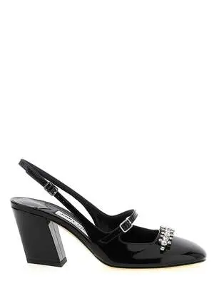 JIMMY CHOO Belinda Patent Leather Slingback With Crystal Embellishment - Black