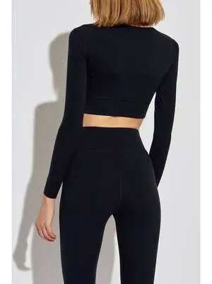 Balenciaga Cropped Long Sleeve Top With Reflective Logo - Multicolor