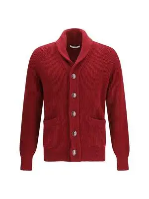 Brunello Cucinelli Ribbed Shawl Collar Cardigan - Red