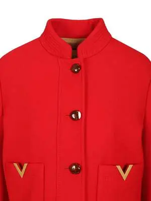 Valentino Garavani Cropped Peacoat In Drill Double With Gold V Detail