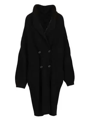 TOTEME Long Double-breasted Ribbed Wool Cardigan - Black