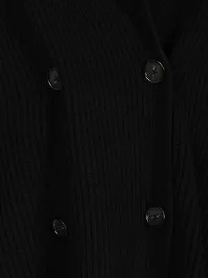 TOTEME Long Double-breasted Ribbed Wool Cardigan - Black