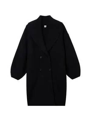 TOTEME Long Double-breasted Ribbed Wool Cardigan - Black