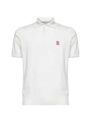Brunello Cucinelli White Lightweight Cotton Knit Logo Polo Shirt - Multicolor
