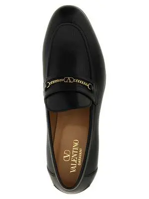 Valentino Garavani Vlogo Signature Goat Leather Loafers With Chain Detail - Black