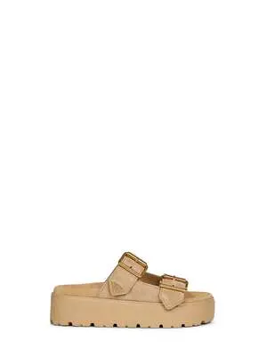 Prada Suede Double Strap Platform Sandals With Gold-toned Buckles - Multicolor
