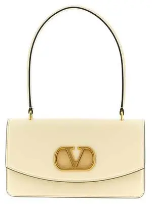 Valentino Garavani Shiny Calfskin Shoulder Bag With Vlogo Signature - White