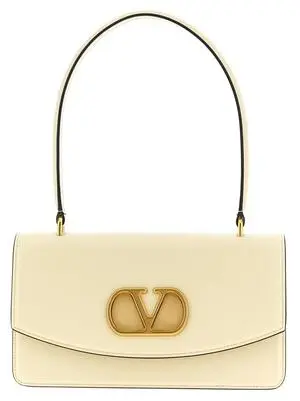 Valentino Garavani Shiny Calfskin Shoulder Bag With Vlogo Signature - White