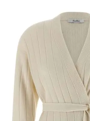 Max Mara Giusto Ribbed Cashmere Belted Cardigan - White