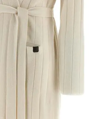 Max Mara Giusto Ribbed Cashmere Belted Cardigan - White