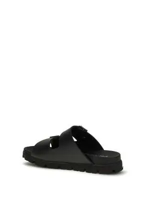 Prada Leather Sandals With Laminated Logo - Black